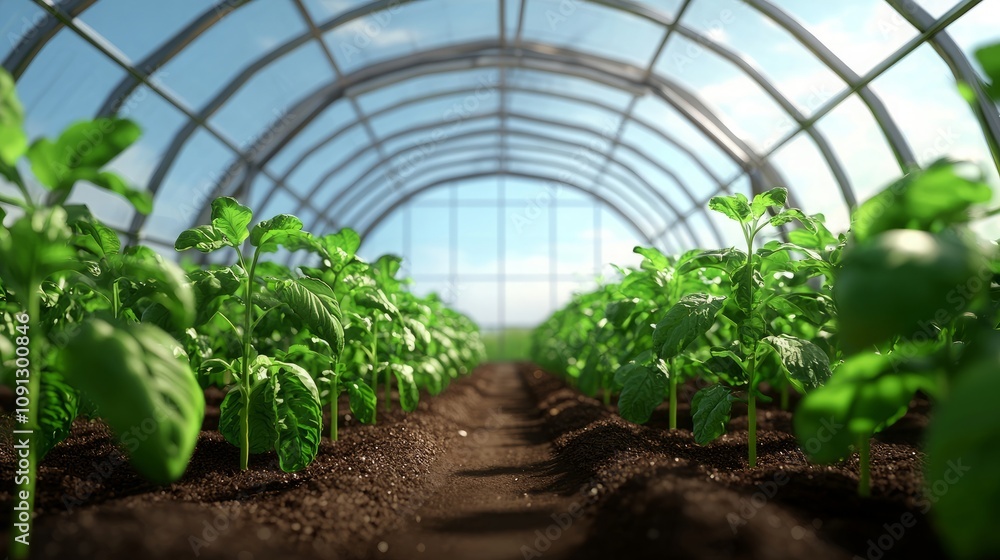 Weather sunlight greenhouse. A vibrant greenhouse filled with lush ...