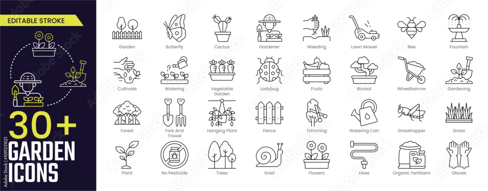 Garden Stroke icon collections. Containing garden, landscaping, tool ...