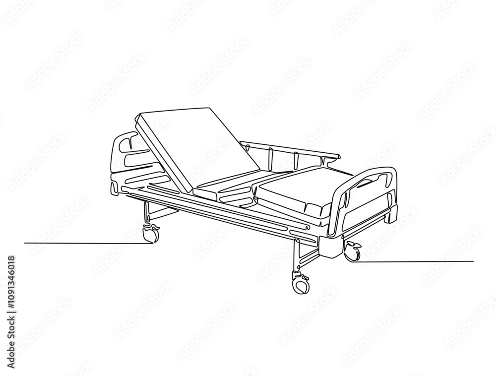 Continuous line drawing art of hospital bed unit. Hospital room ...