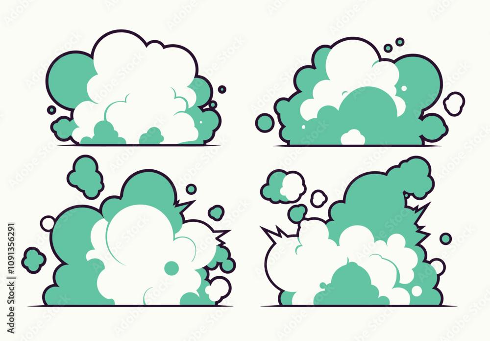 collection different types of cartoon explosion on a white background ...
