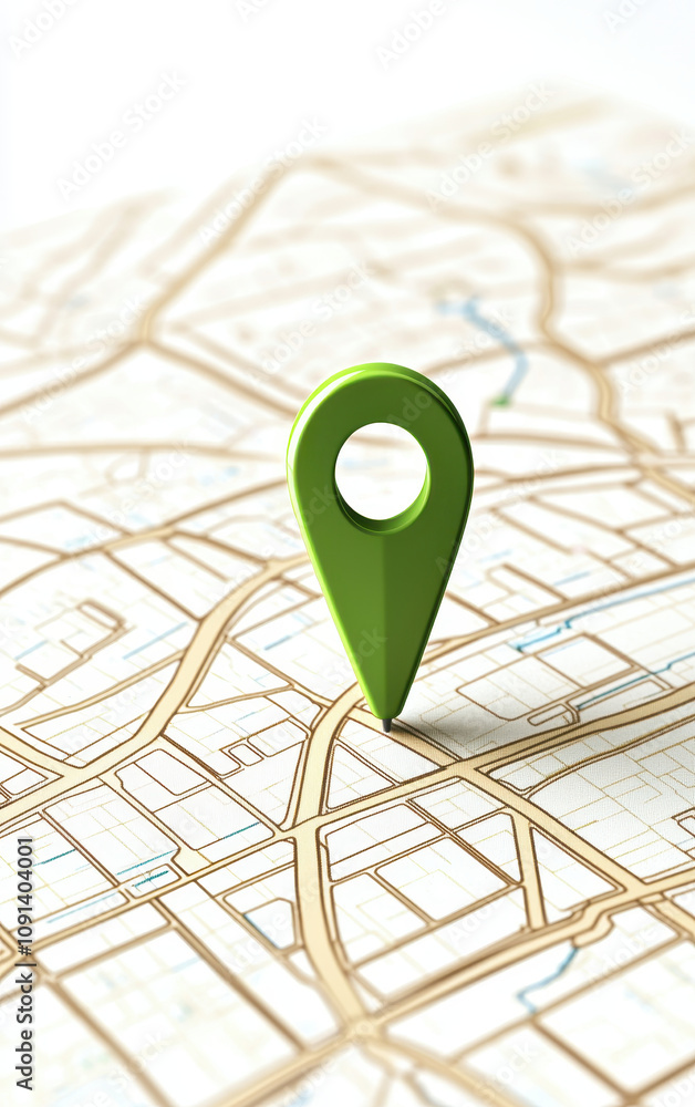 Stock-Illustration „green location pin on detailed map, symbolizing ...