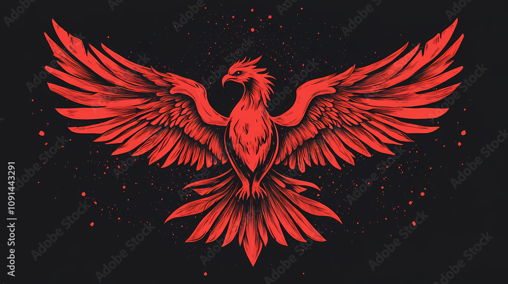 Fiery red phoenix rising with wings spread, symbolizing resilience and ...