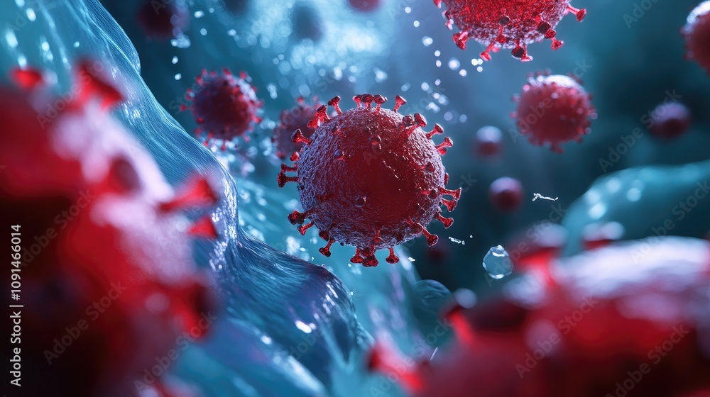 Microscopic view of COVID-19 virus particles illustrating muscle ...