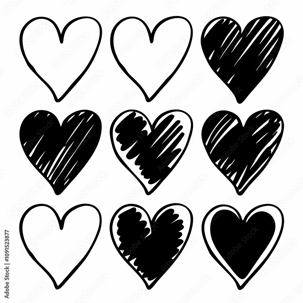 Heart, Love vector, Hand-Drawn Heart SVG Bundle, Cute Heart SVG, Heart ...