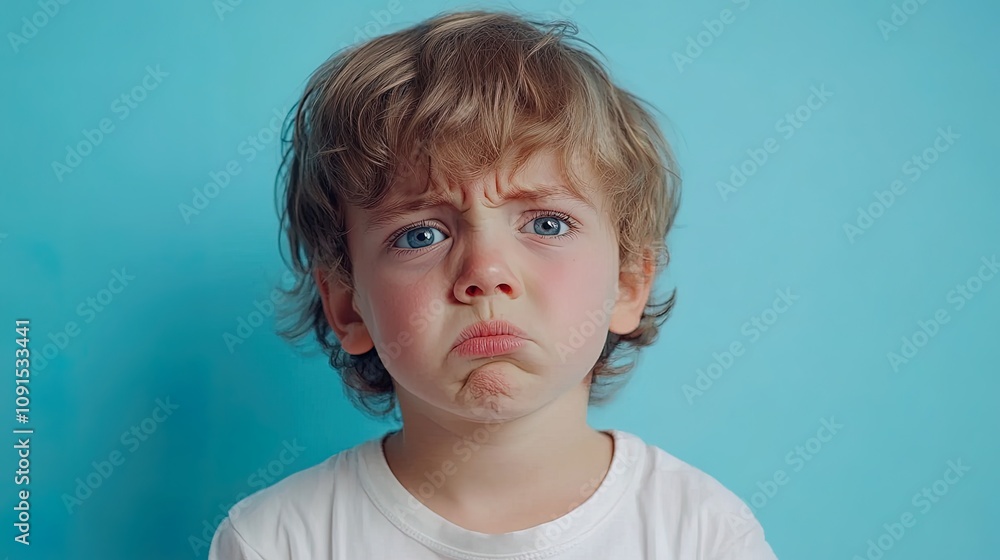 Sad child making a funny face expressing disappointment and frustration ...