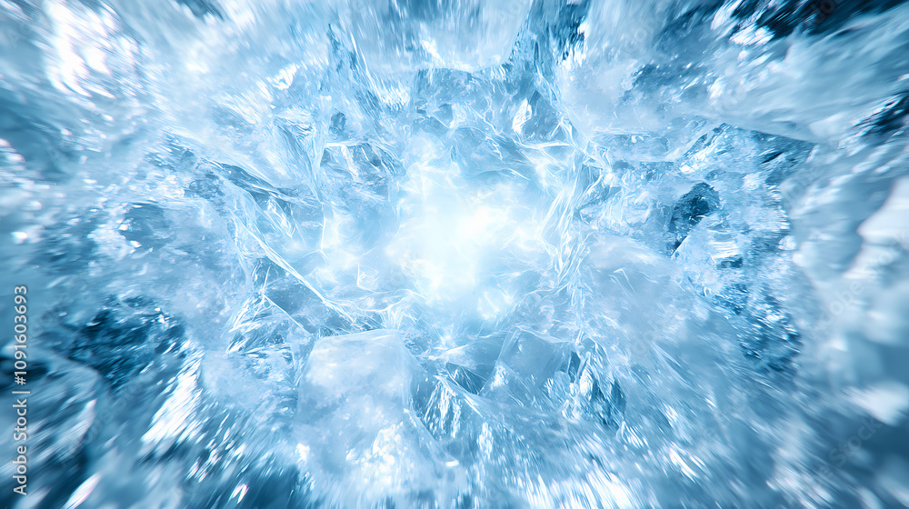 Fantasy image of icy abstract caverns deep underground, with light ...