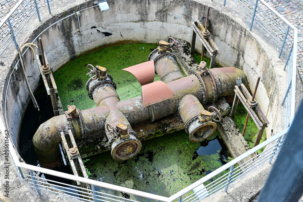 Large water pumping station and water distributor in a septic tank ...
