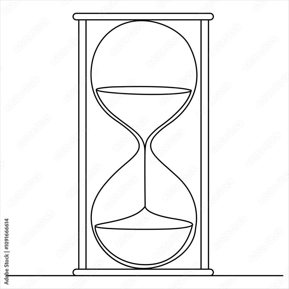 Continuous single line drawing of hourglass with flow sand Retro timer ...