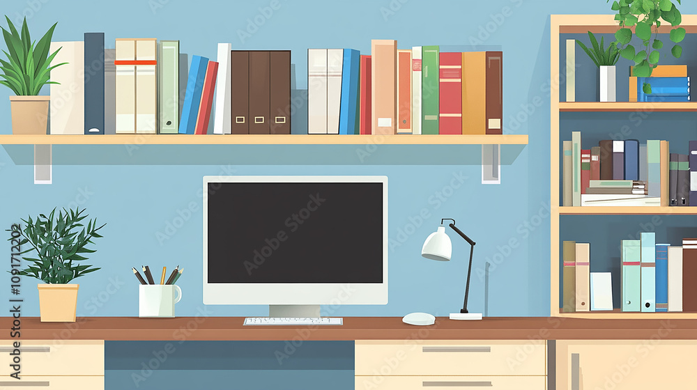 Zoom virtual background of office room with bookcase professional ...