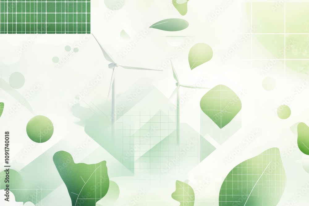 Solar panels and wind turbines are integrated into a minimalistic ...