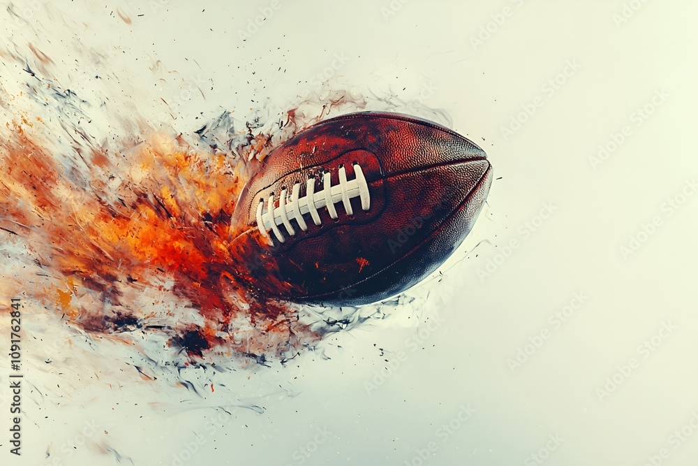 flying American football ball with the effect of a fiery spread on a ...