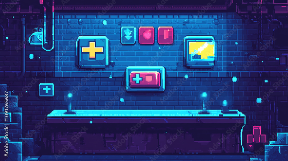 Pixel art landscape battle arena. Game background with vintage ...