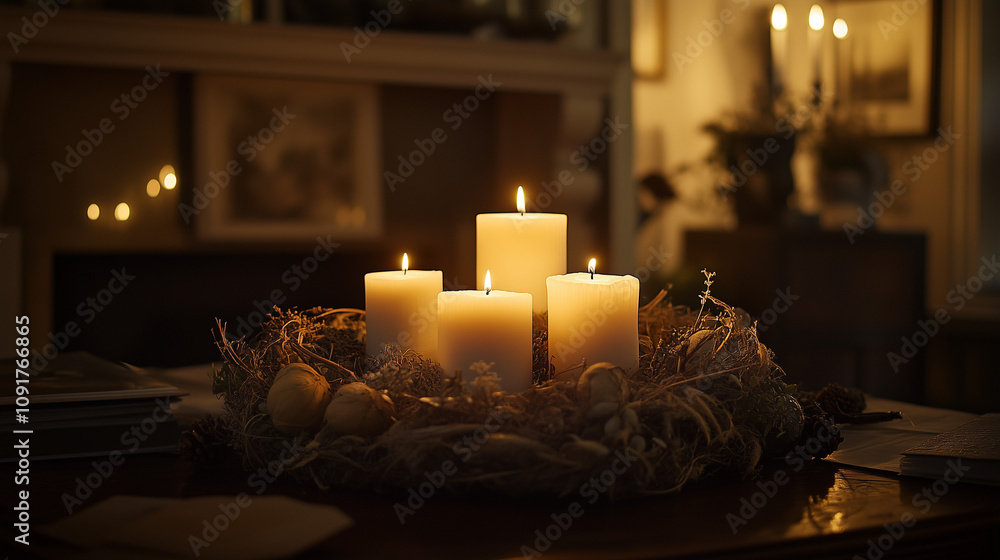 Advent Wreath with Natural Materials and 3D Printed Elements Stock ...