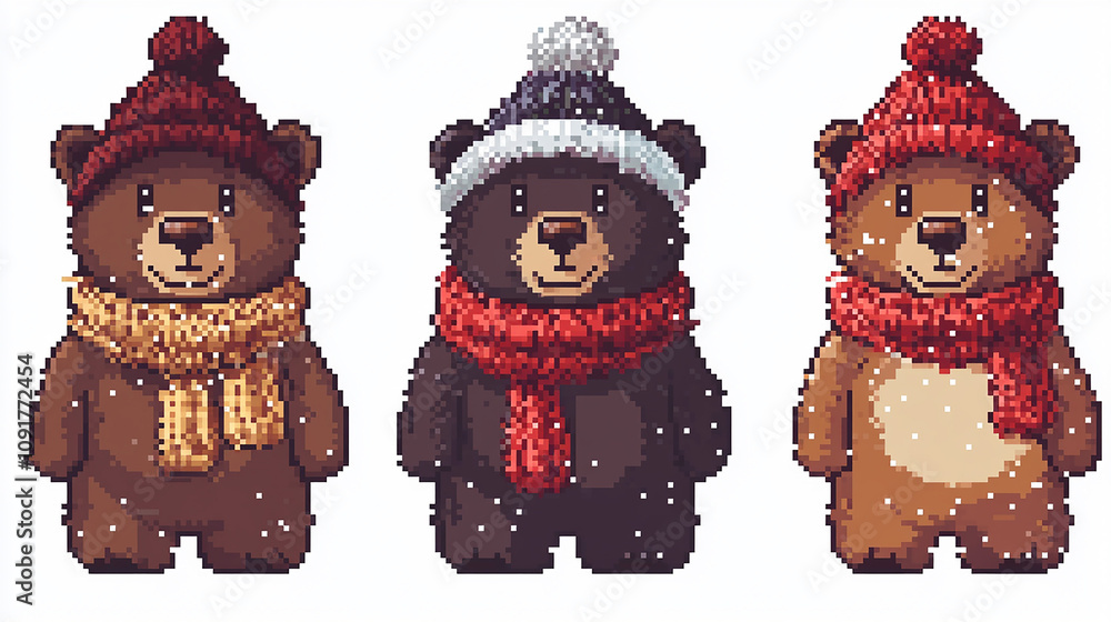 Cute bears breeds. Pixel art 80s style icons stickers and embroidery ...