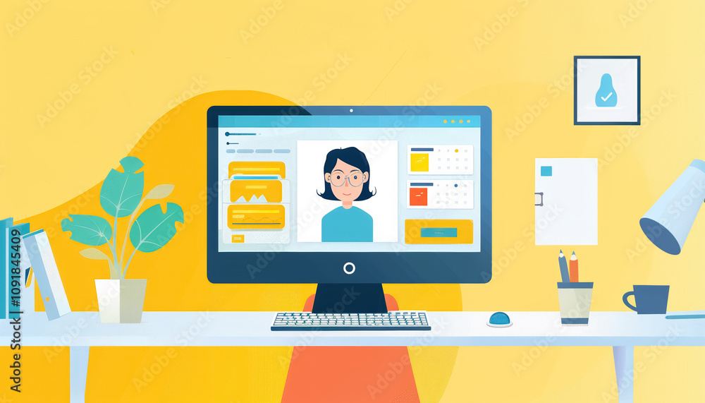 user interface design displays person avatar on computer screen with ...