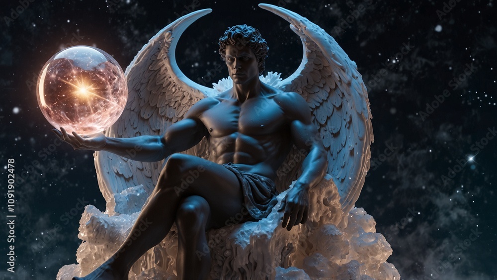 Hypnos, the Greek god of dreams, seated on an ice-sculpted Christmas ...