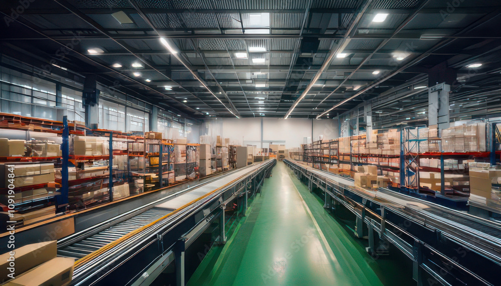 Automated conveyor systems in sleek warehouse for inventory management ...