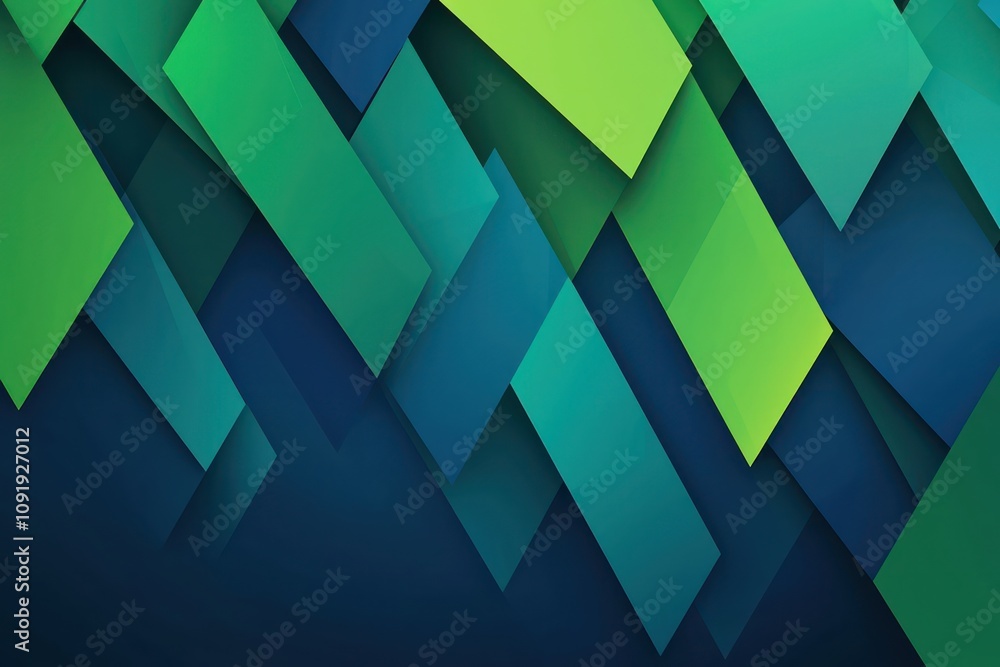 Blue and green background with triangle layers in an abstract geometric ...