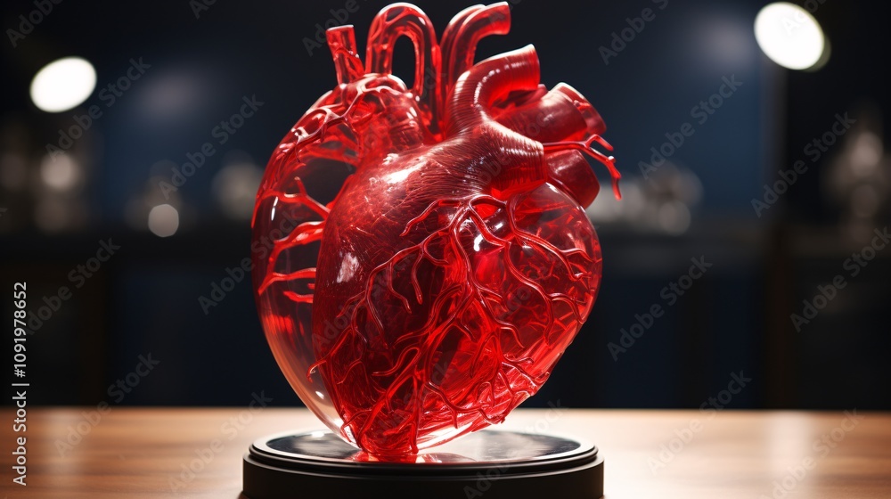 Red heart model with a clear view of the left ventricle and aorta Stock ...