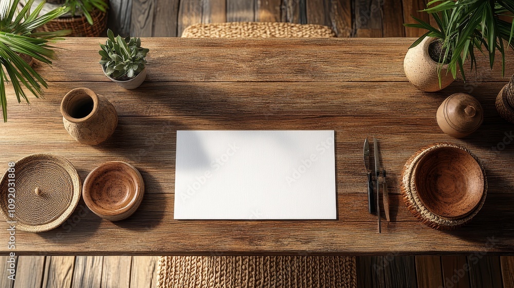 A blank letter sized menu, placed flat on the desktop, showcasing a ...