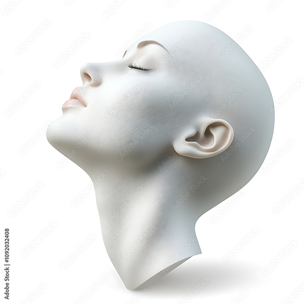 A detailed description of a white mannequin head isolated on a white ...
