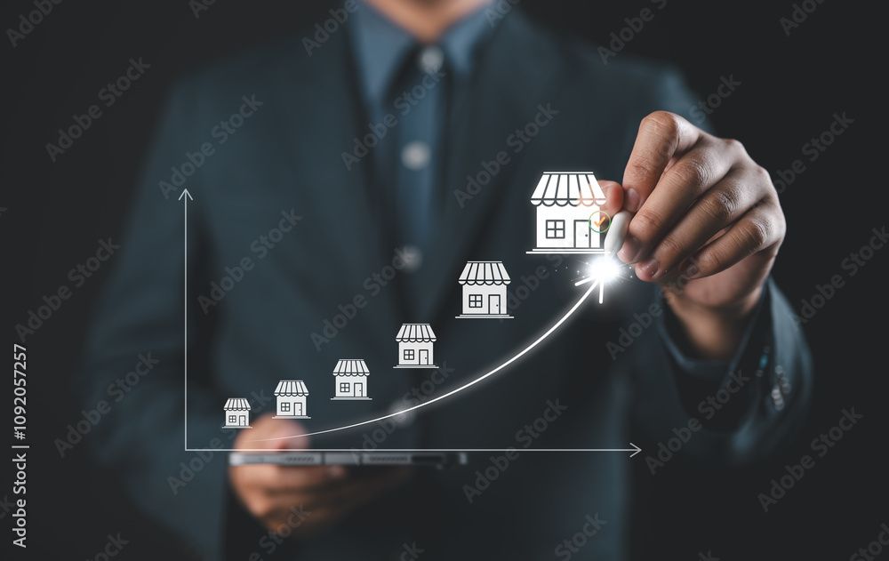 Foto de Stock Franchise concept. Expansion Strategy Visualization and ...