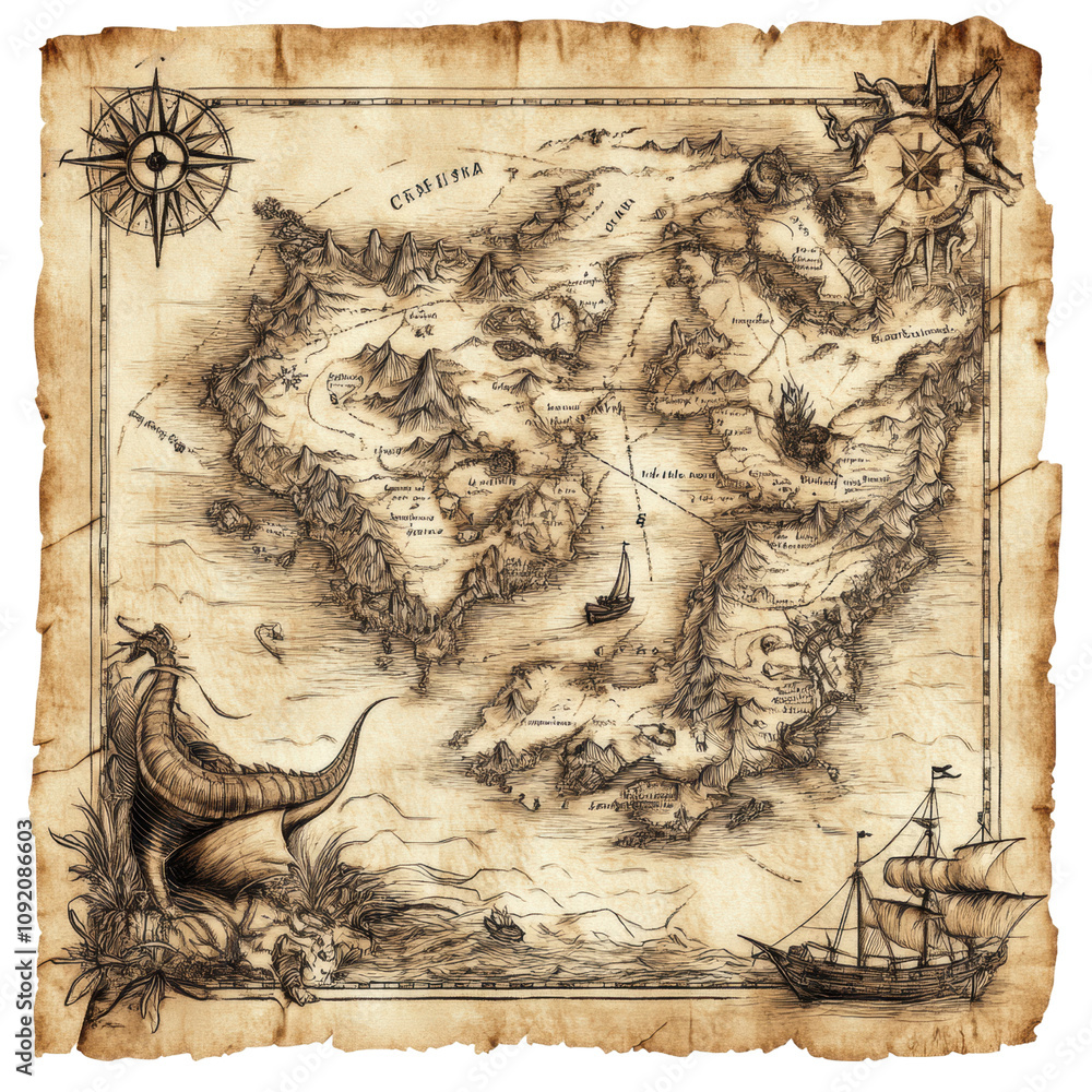 Vintage Treasure Map Old Texture l Pirate Map Torn Paper Design ...