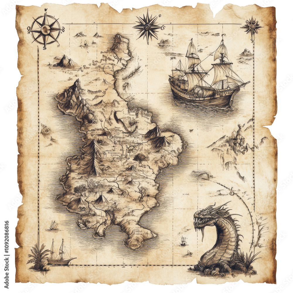 Vintage Treasure Map Old Texture l Pirate Map Torn Paper Design ...