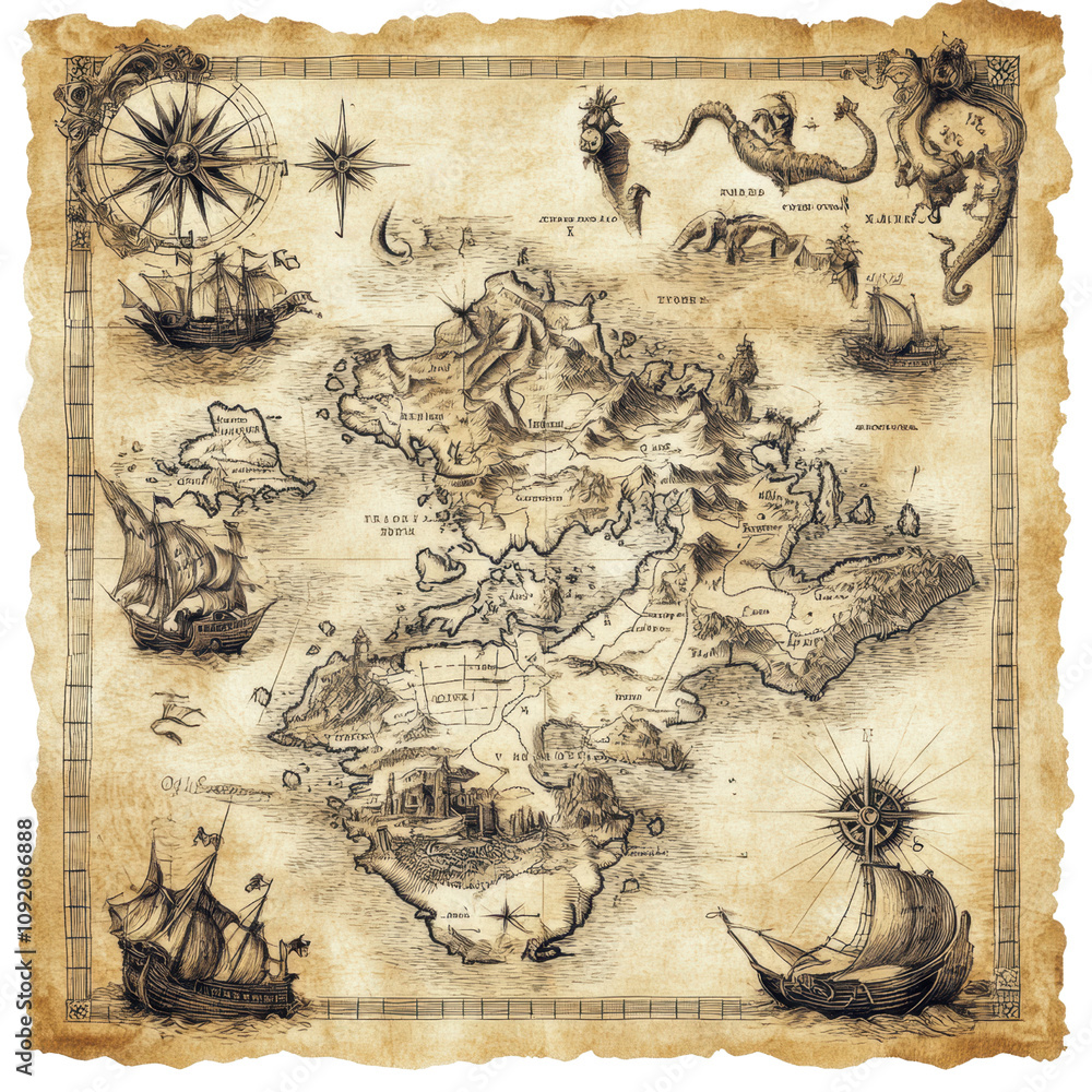 Vintage Treasure Map Old Texture l Pirate Map Torn Paper Design ...