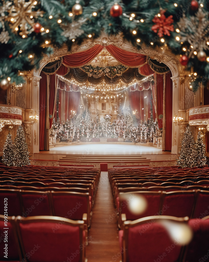 Nutcracker ballet-inspired Christmas frame with elegant gold stage ...