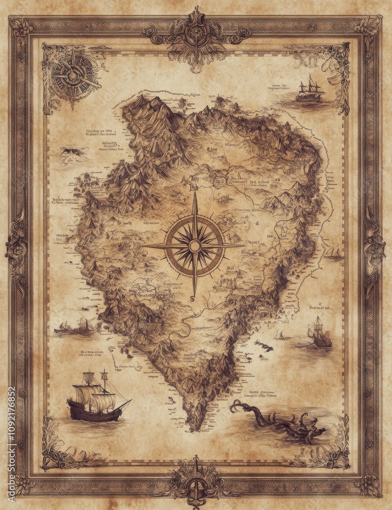 Ilustración de Stock Vintage Treasure Map Old Paper Texture l ...