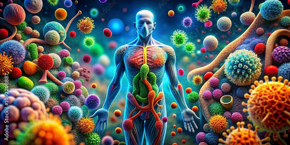 Colorful Human Microbiome Illustration - Low Light Anatomy Stock ...