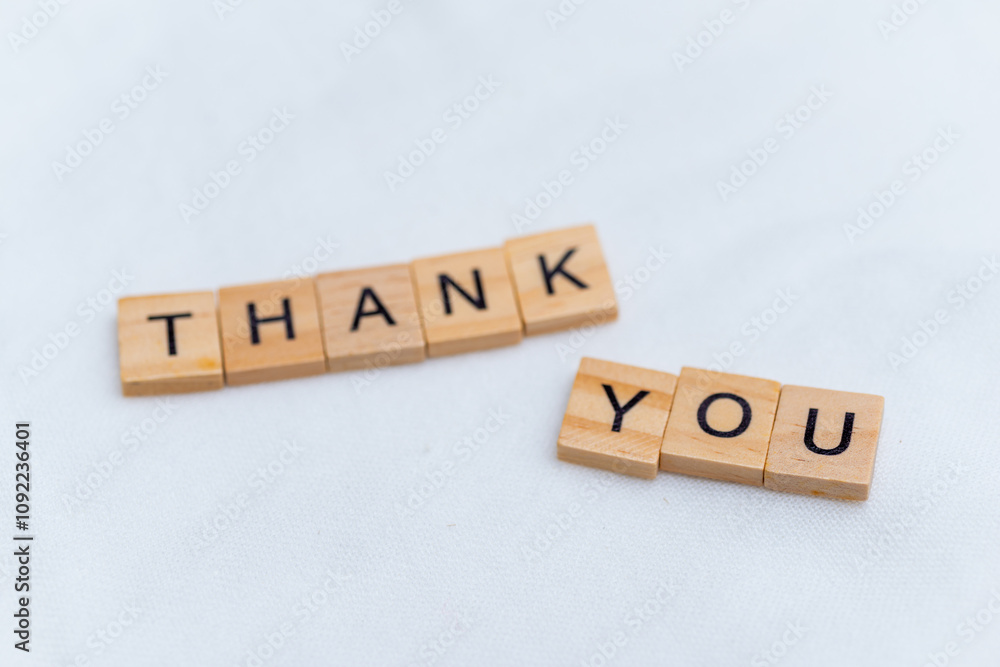 Thank you message business context wooden blocks minimalist setup close ...