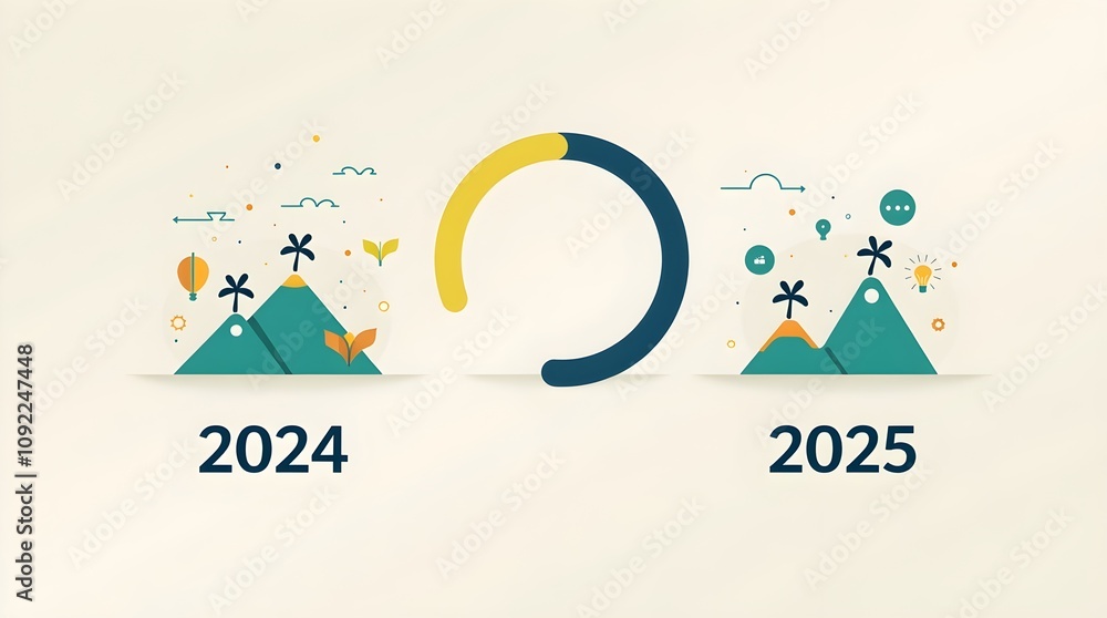 Symbolize the transition from 2024 to 2025 with a 'loading' effect ...