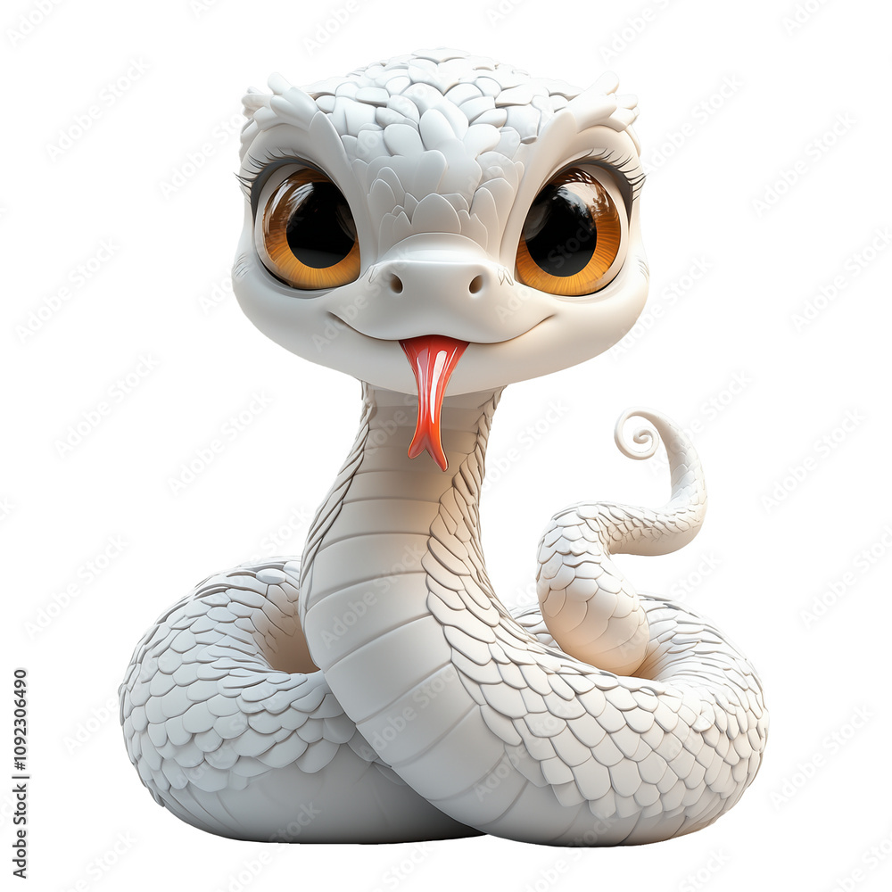 Adorable white cartoon snake with large expressive eyes and playful ...