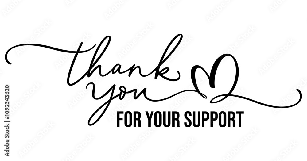 Printable thank you for your support card on white background, banner ...
