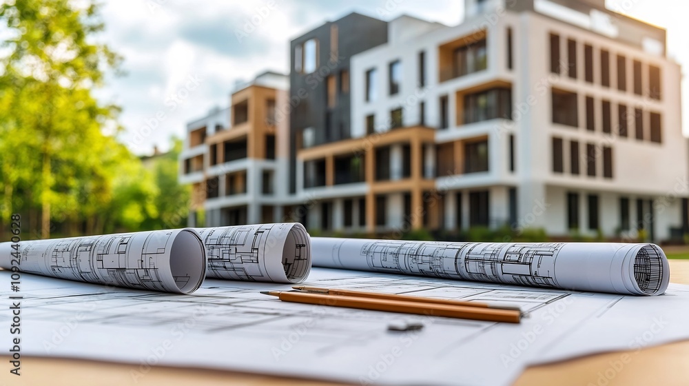 Detailed architectural blueprints and design process with multiple ...