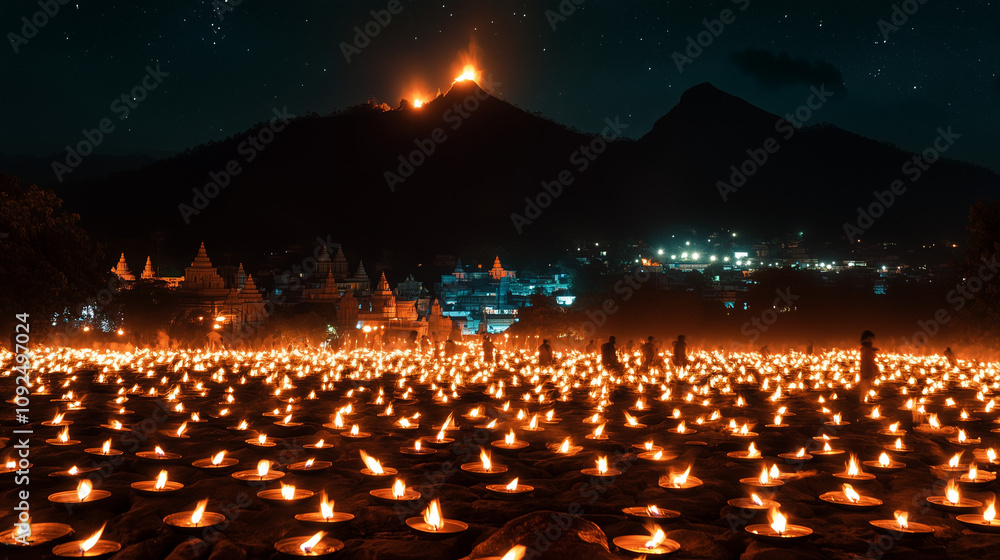 Karthigai Deepam, festival night at Arunachaleswarar temple with ...