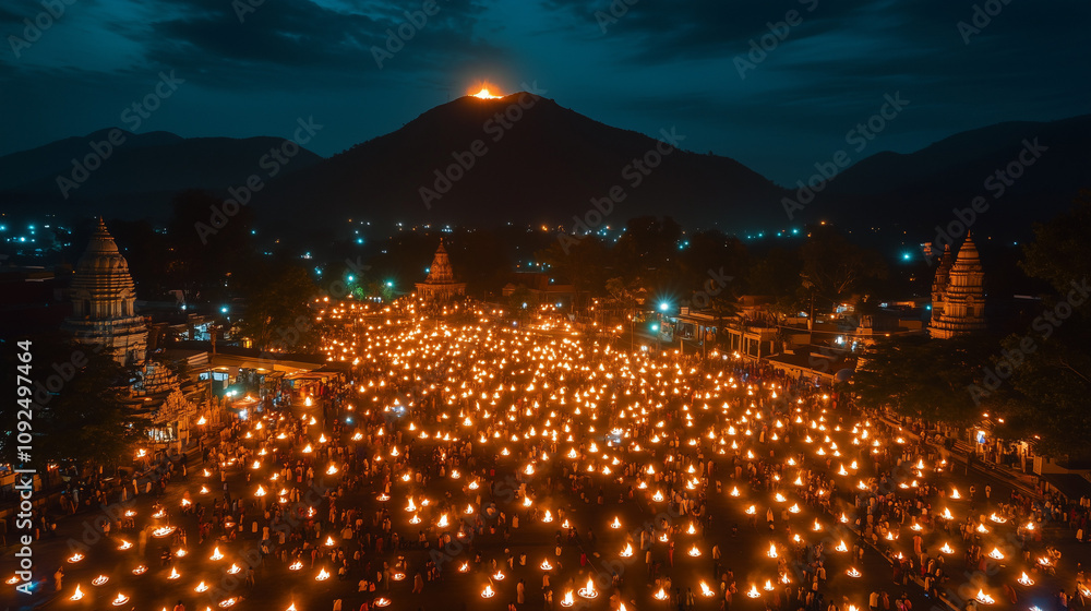 Karthigai Deepam, festival night at Arunachaleswarar temple with ...