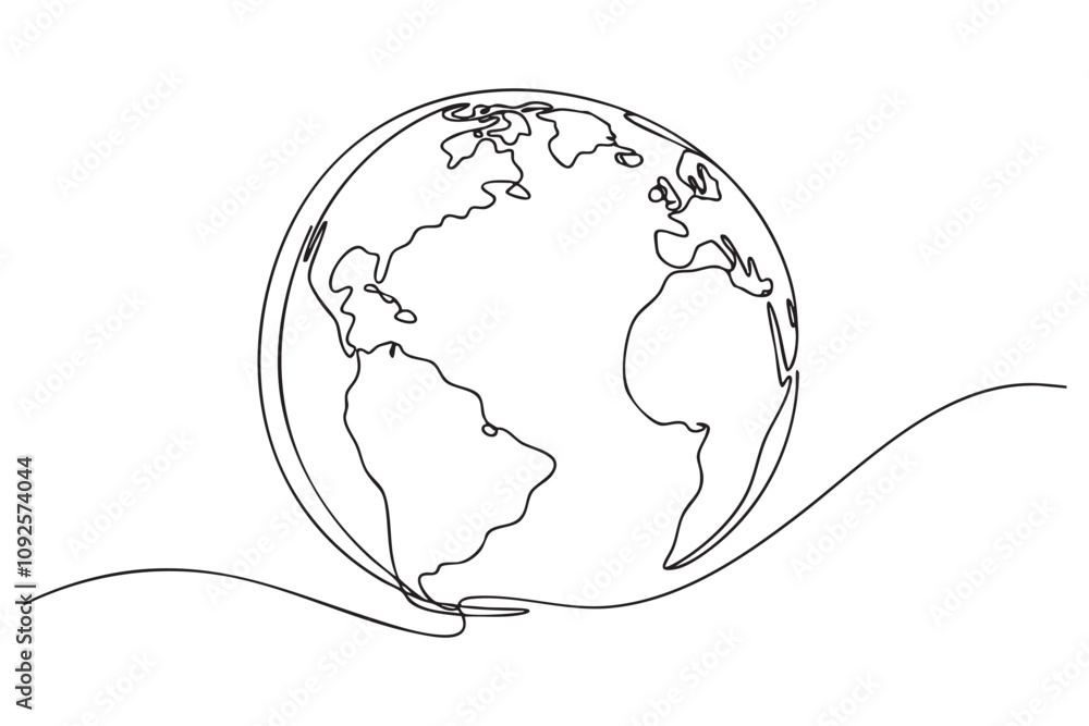 globe earth world map one line continuous drawing Stock Vector | Adobe ...