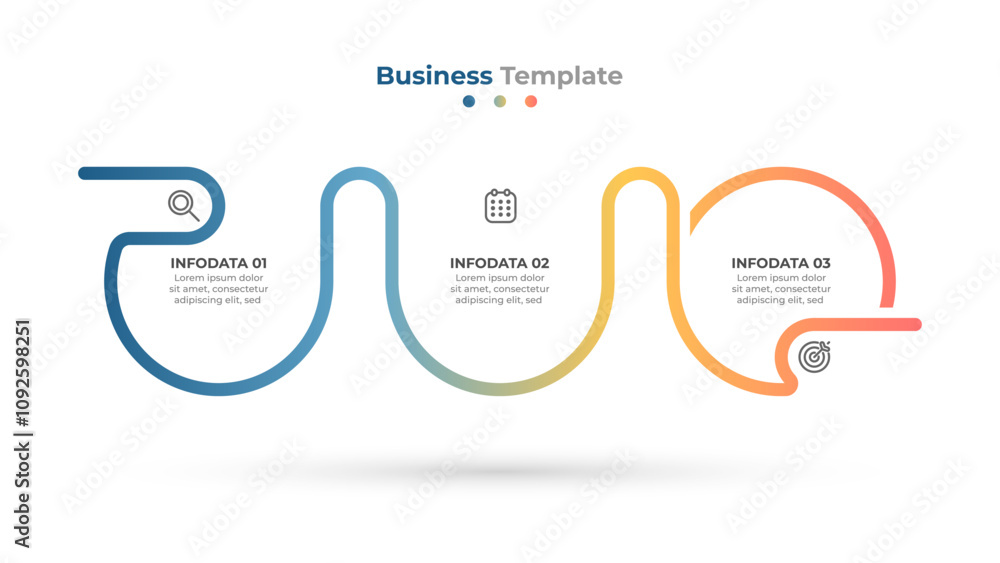 Infographic modern line curve. Timeline process with 3 steps, options ...
