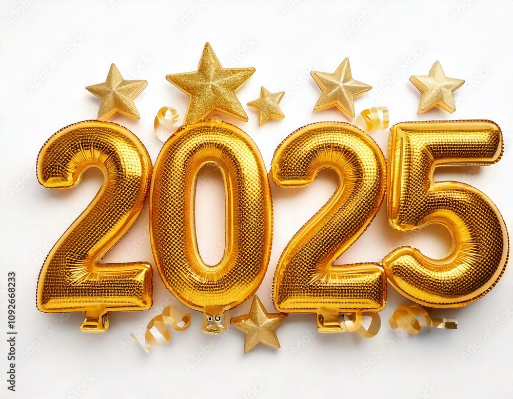 Happy New Year 2025 with Golden Glitter Confetti and Shiny Gold Numbers ...