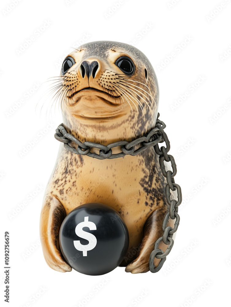 Sad seal symbolizing captivity and struggle isolated on white or ...