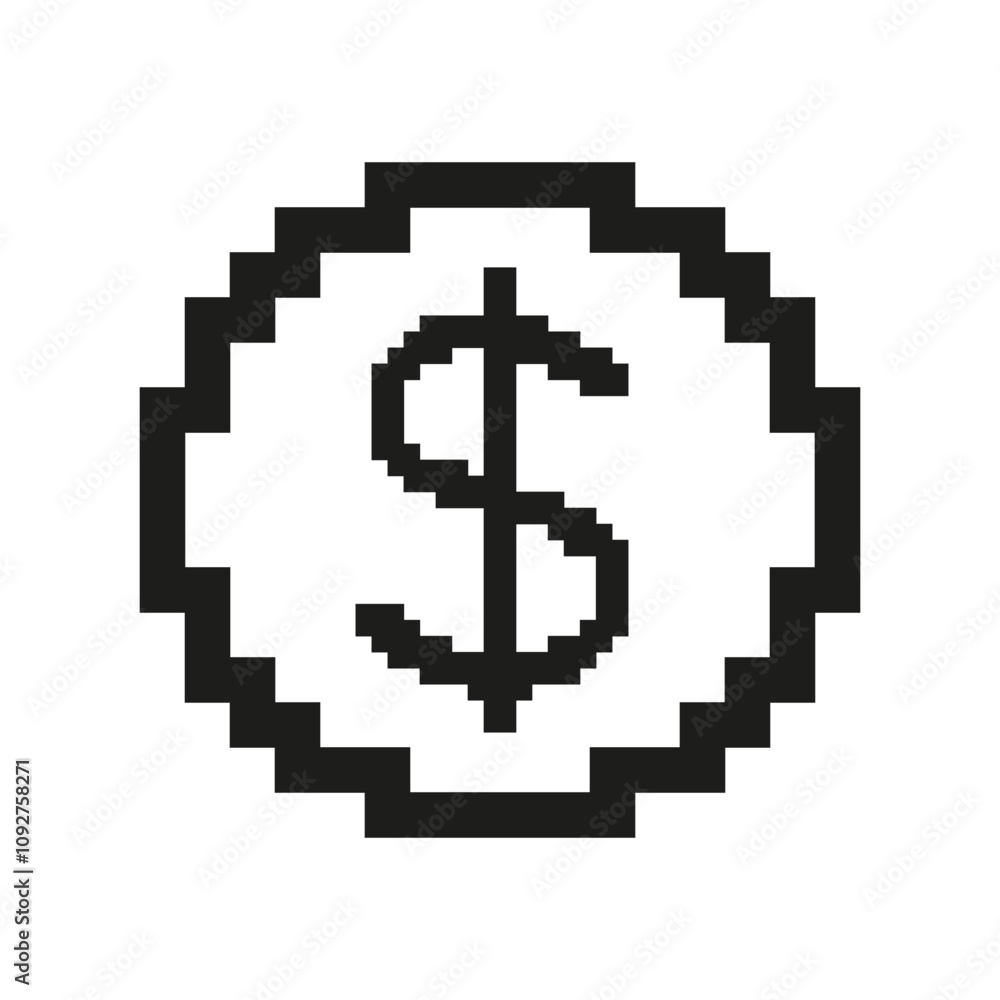 Pixel Art Dollar Symbol In Circle Icon. Pixelated Dollar Sign Inside ...