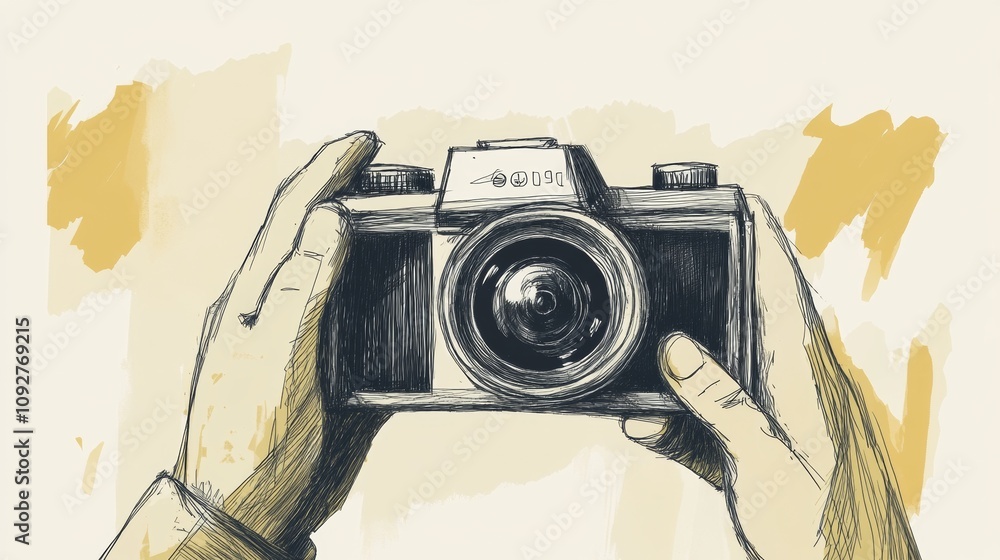A hand-drawn sketch shows a camera screen. It looks like a simple video ...