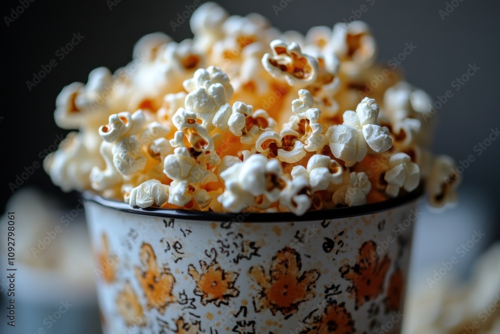 gourmet popcorn display, shiny bucket of popcorn on a plain white ...