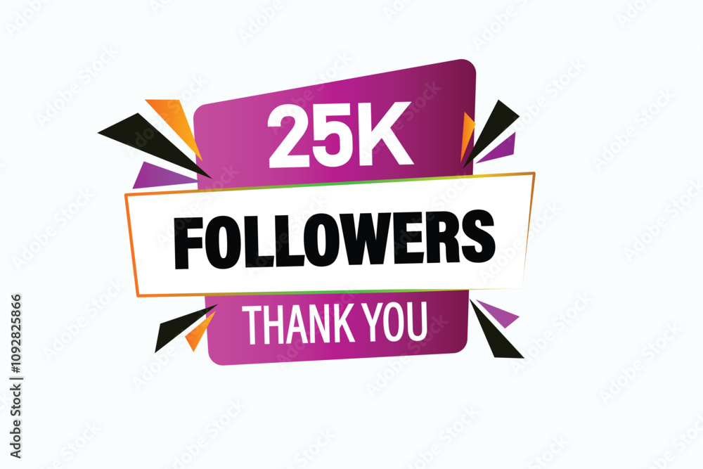 thank you 25k followers, vector, illustration, social, media, post ...