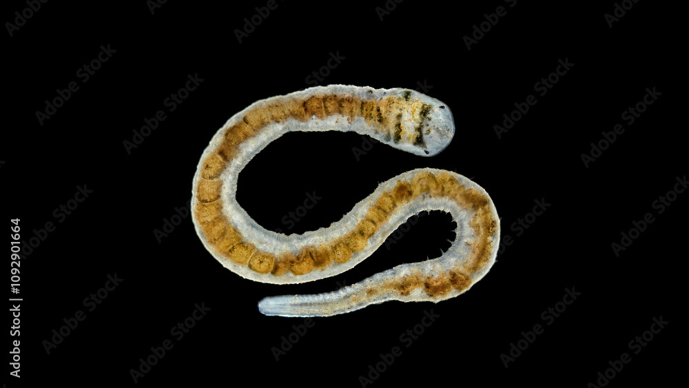 Worm Ophidonais serpentina under a microscope, Oligochaeta Subclass ...