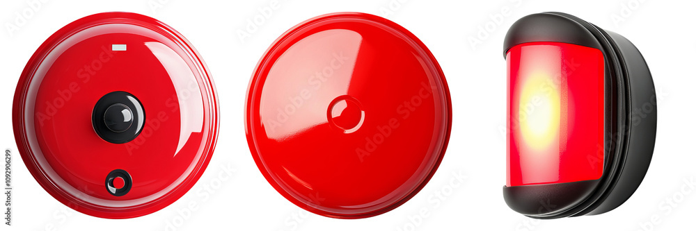 Fire alarm and alert response concept. Three red warning lights in ...