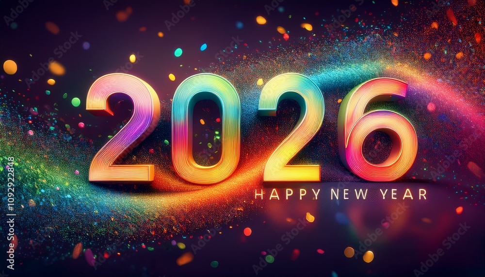 Festive illustration for happy new year 2026 with colorful numbers for ...